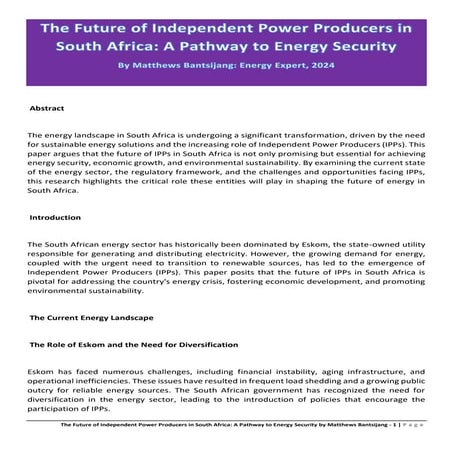 The Future of Independent Power Producers in South Africa: A Pathway to ...
