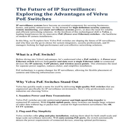 The Future of IP Surveillance: Exploring the Advantages of Velvu PoE Switches | PDF
