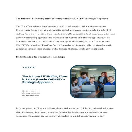 The Future of IT Staffing Firms in Pennsylvania VALiNTRY’s Strategic ...
