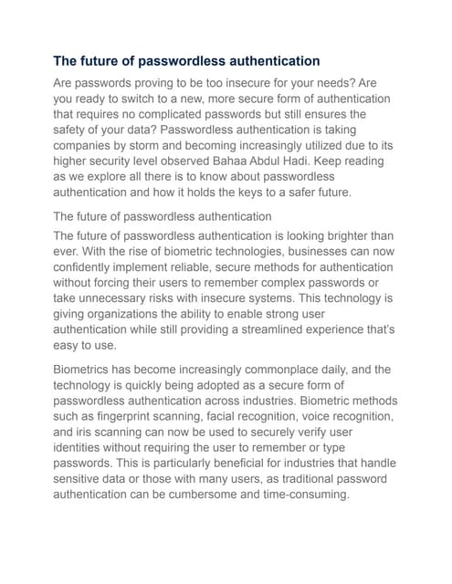 Biometric Analytics Next Gen Authentication Pdf