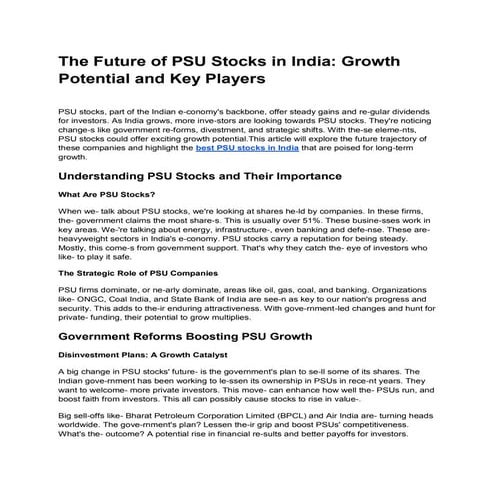 The Future of PSU Stocks in India_ Growth Potential and Key Players.pdf