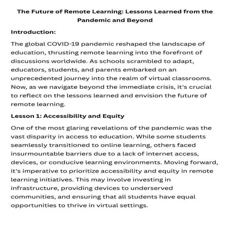 The Future of Remote Learning Lessons Learned from the Pandemic and ...