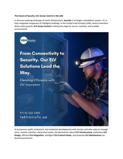 Understanding ELV System Installation: Enhancing Safety And Efficiency ...