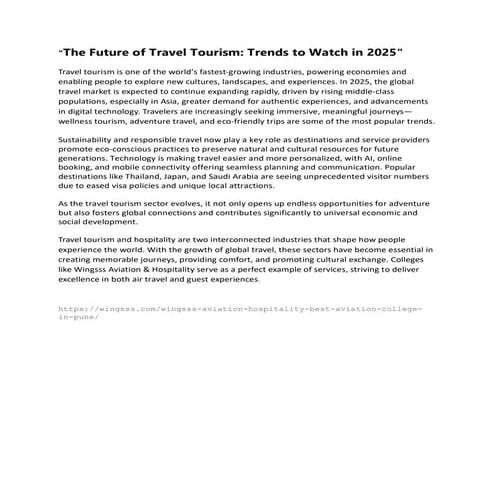 The Future of Travel Tourism: Trends to Watch in 2025 | PDF