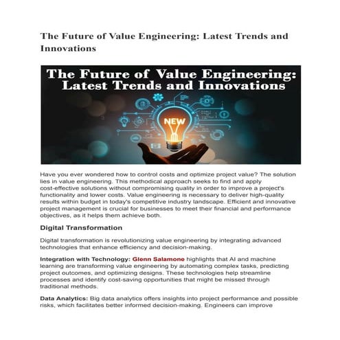 Trends and Innovations in Value Engineering for the Future | PDF