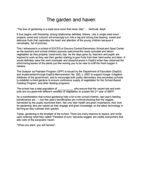 Gulayaan sa Paaralan Project [GPP] - Project Proposal for FY 2014 | PDF