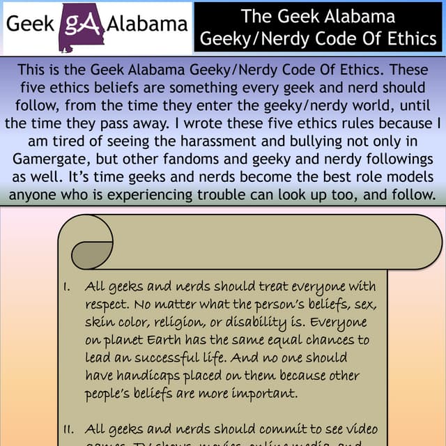 The Geek Alabama Geeky Nerdy Code Of Ethics | PDF | Crime & Harmful ...