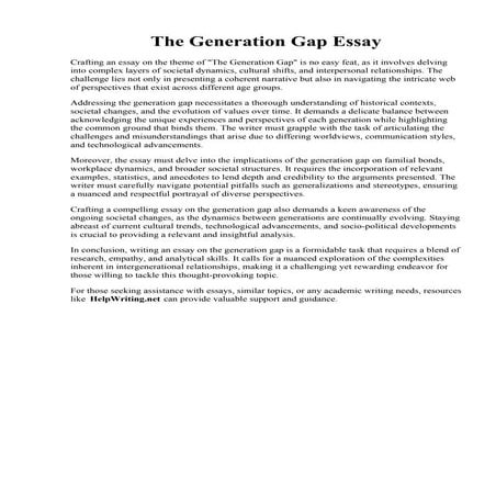 The Generation Gap Essay. Generation Gap - a Major Problem of Society ...