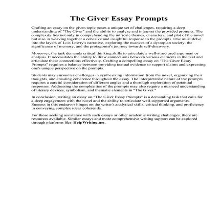 The Giver Essay Prompts | PDF