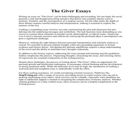 The Giver Essays.pdf | Smoking Cessation | Wellness