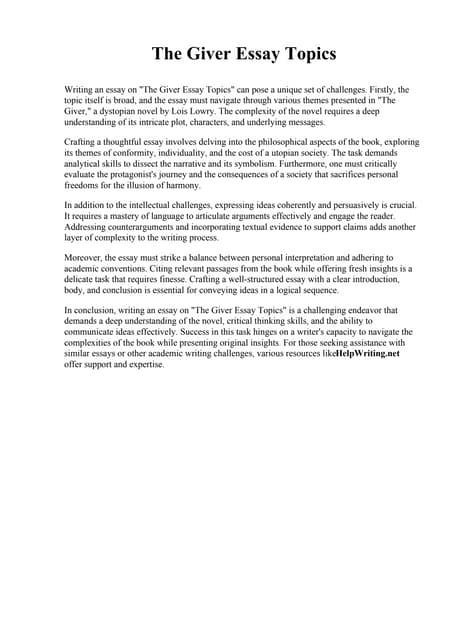 Giver Essay. Central Methodist University | PDF