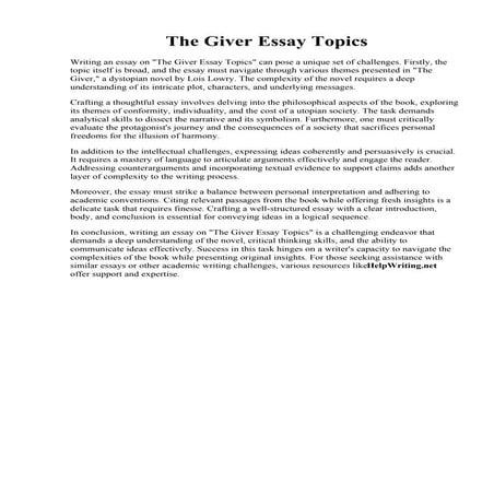 The Giver Essay Topics | PDF