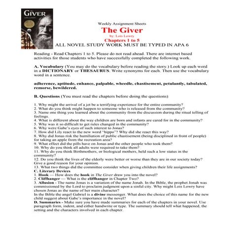 The Giver: Class Assignment | DOCX