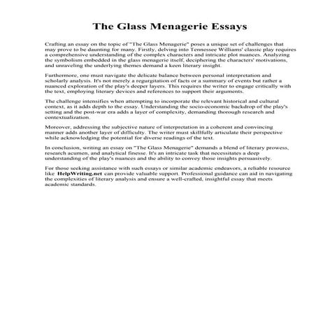 The Glass Menagerie Essays. Interactive College of Technology | PDF