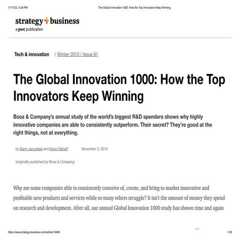 The Global Innovation 1000_ How the Top Innovators Keep Winning.pdf ...