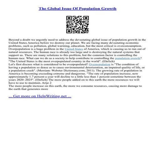 The Global Issue Of Population Growth | PDF