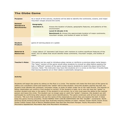 The globe game_lesson | DOCX