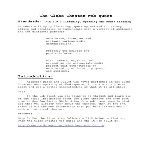 The globe theater web quest | DOCX