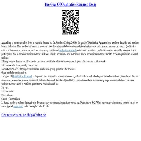 The Goal Of Qualitative Research Essay | PDF