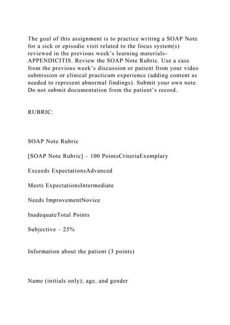 Benchmark - Academic Clinical SOAP Note 1 - RubricCollapse All B | PDF
