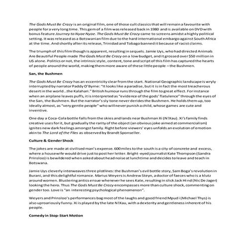 The gods must be crazy | DOCX | Music | Entertainment