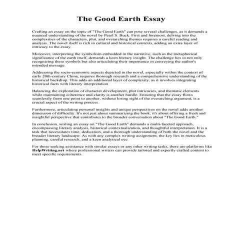 The Good Earth Essay. Blackstone Valley Regional Vocational Technical ...