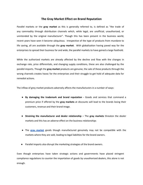 Understanding the Gray Market Strategy | PDF