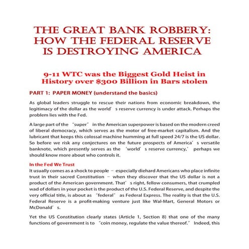 The great bank robbery how the federal reserve is destroying america | PDF