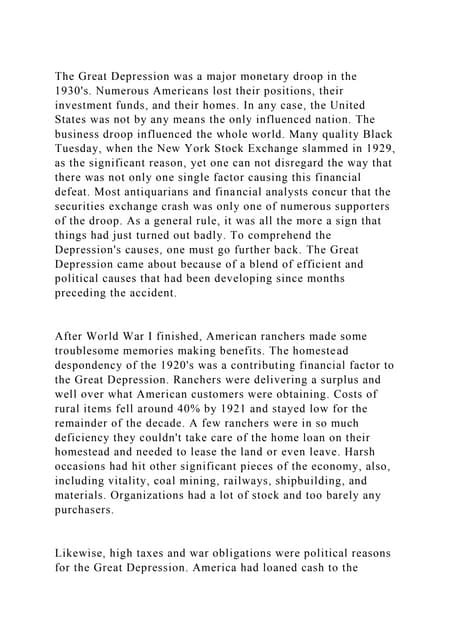 Causes Of The Great Depression Essay | PDF