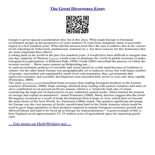 The Great Divergence Essay | PDF