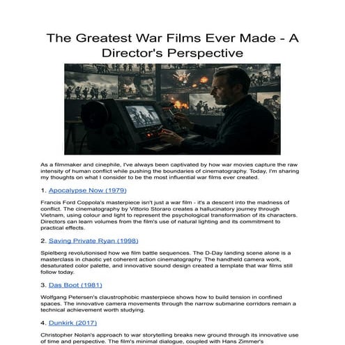 The Greatest War Films Ever Made - A Director's Perspective | PDF