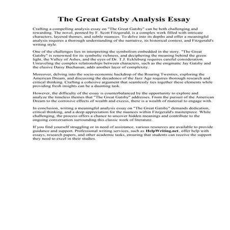 The Great Gatsby Analysis Essay. Analysis of The Great Gatsby - Free ...