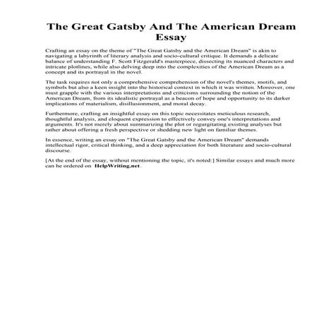 The Great Gatsby And The American Dream Essay | PDF