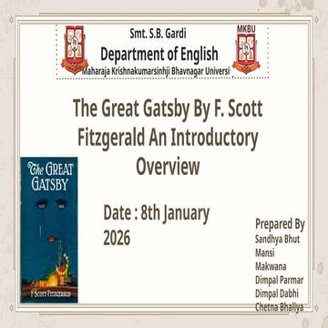 The Great Gatsby By F. Scott Fitzgerald An Introductory Overview | PPTX