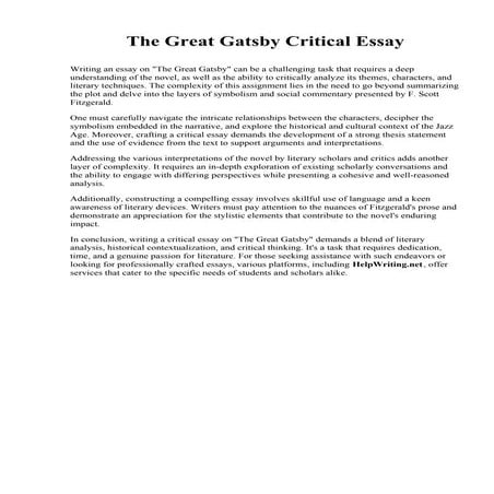 The Great Gatsby Critical Essay. The College of Idaho | PDF