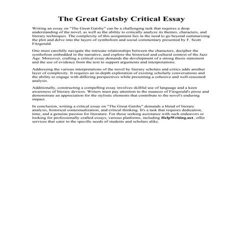 The Great Gatsby Critical Essay | PDF