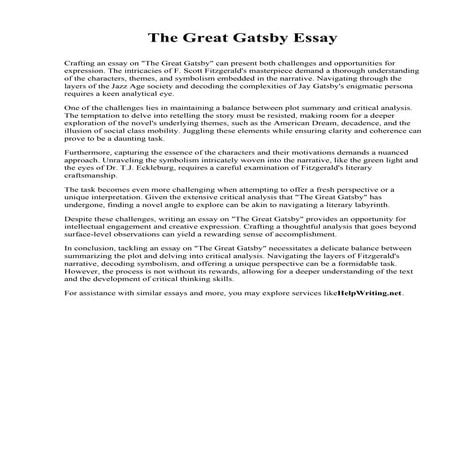 The Great Gatsby Essay.pdf | Fiction | Books and Literature