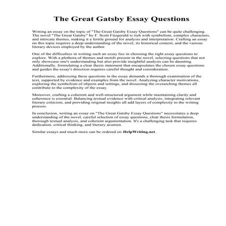 The Great Gatsby Essay Questions.pdf | Books and Literature