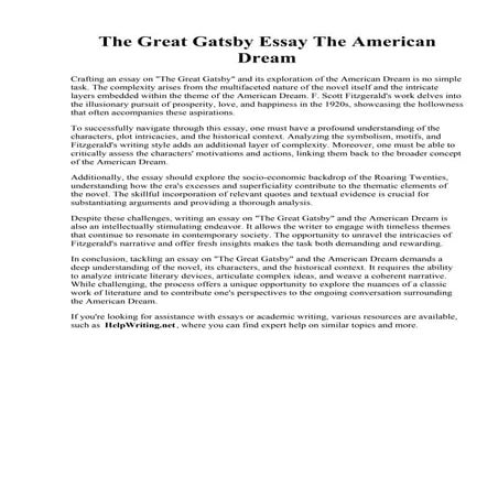 The Great Gatsby Essay The American Dream | PDF