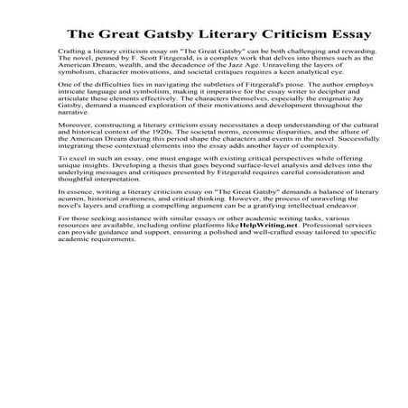 The Great Gatsby Literary Criticism Essay | PDF