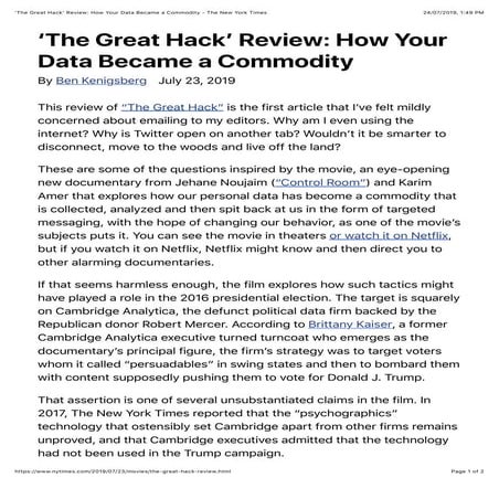"The Great Hack" Review: How Your Data Became a Commodity | PDF