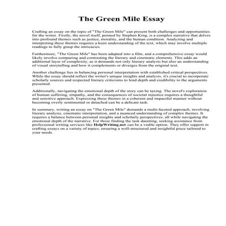The Green Mile Essay. University of Dallas | PDF