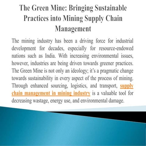The Green Mine: Bringing Sustainable Practices into Mining Supply Chain ...