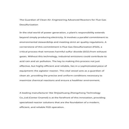 The Guardian of Clean Air Engineering Advanced Reactors for Flue Gas ...