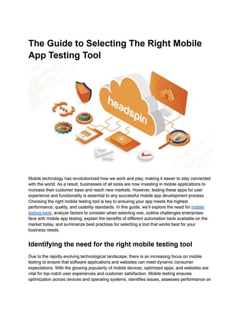 The Guide To Selecting The Right Mobile App Testing Toolpdf