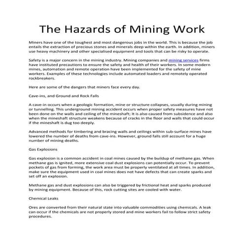 The hazards of mining work | DOCX