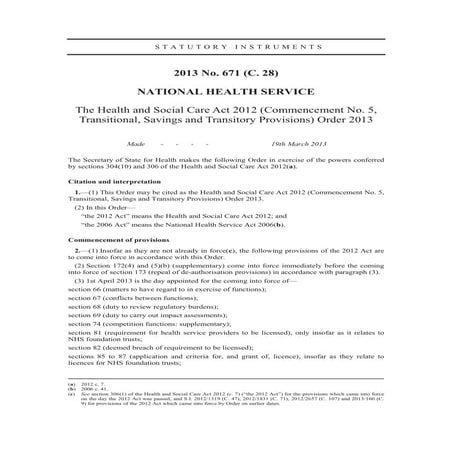 The health and social care act 2012 (commencement no. 5, transitional ...