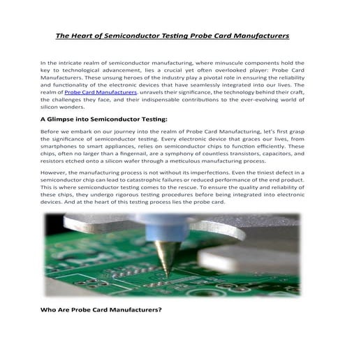 Design Considerations for Probe Cards Ensuring Precision in ...