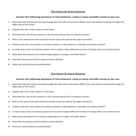 The heart worksheet | DOCX | Heart and Cardiovascular Diseases ...