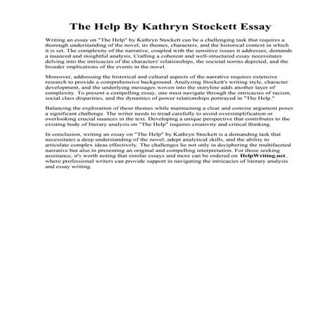 The Help By Kathryn Stockett Essay.pdfThe Help By Kathryn Stockett ...